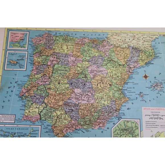 Art | Spain Italy Map Vintage World Atlas Hammonds Globemaster 9625 ...